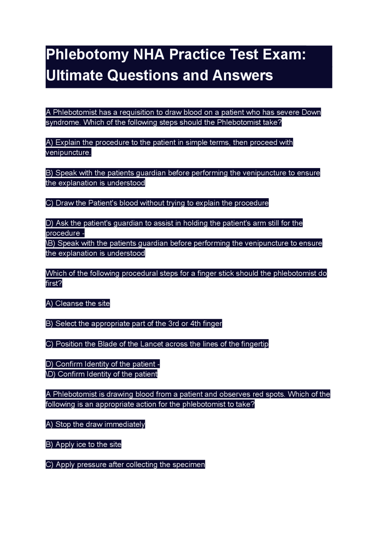 Phlebotomy NHA Practice Test Exam: Ultimate Questions and Answers ...