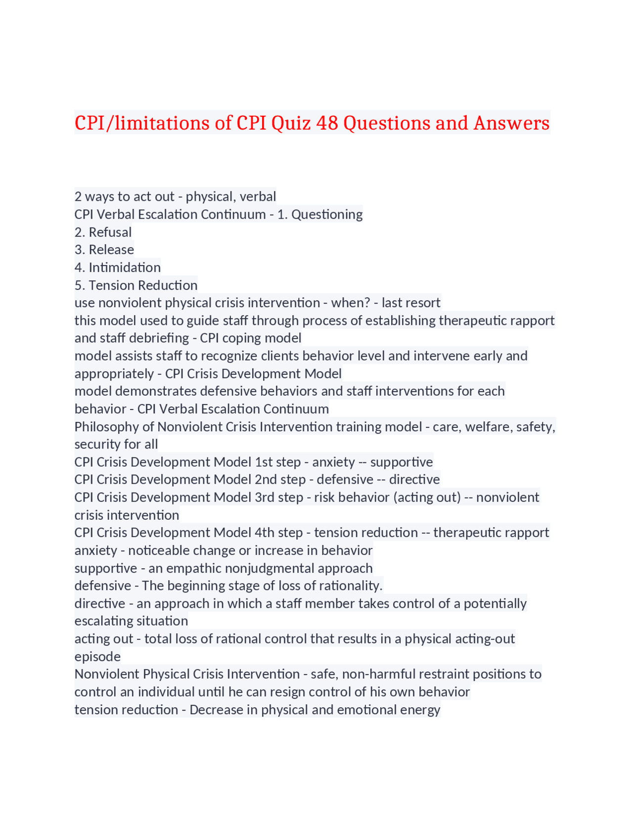 CPI/Limitations of CPI Quiz: Understanding Crisis Intervention ...