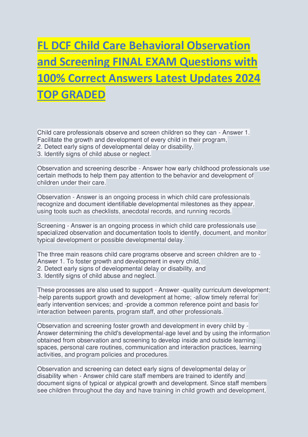 Observation and Screening in Early Childhood Education | Exams ...