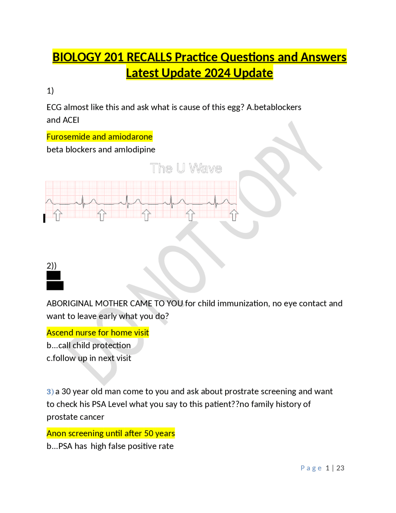 BIOLOGY 201 RECALLS Practice Questions and Answers | Exams Biology ...