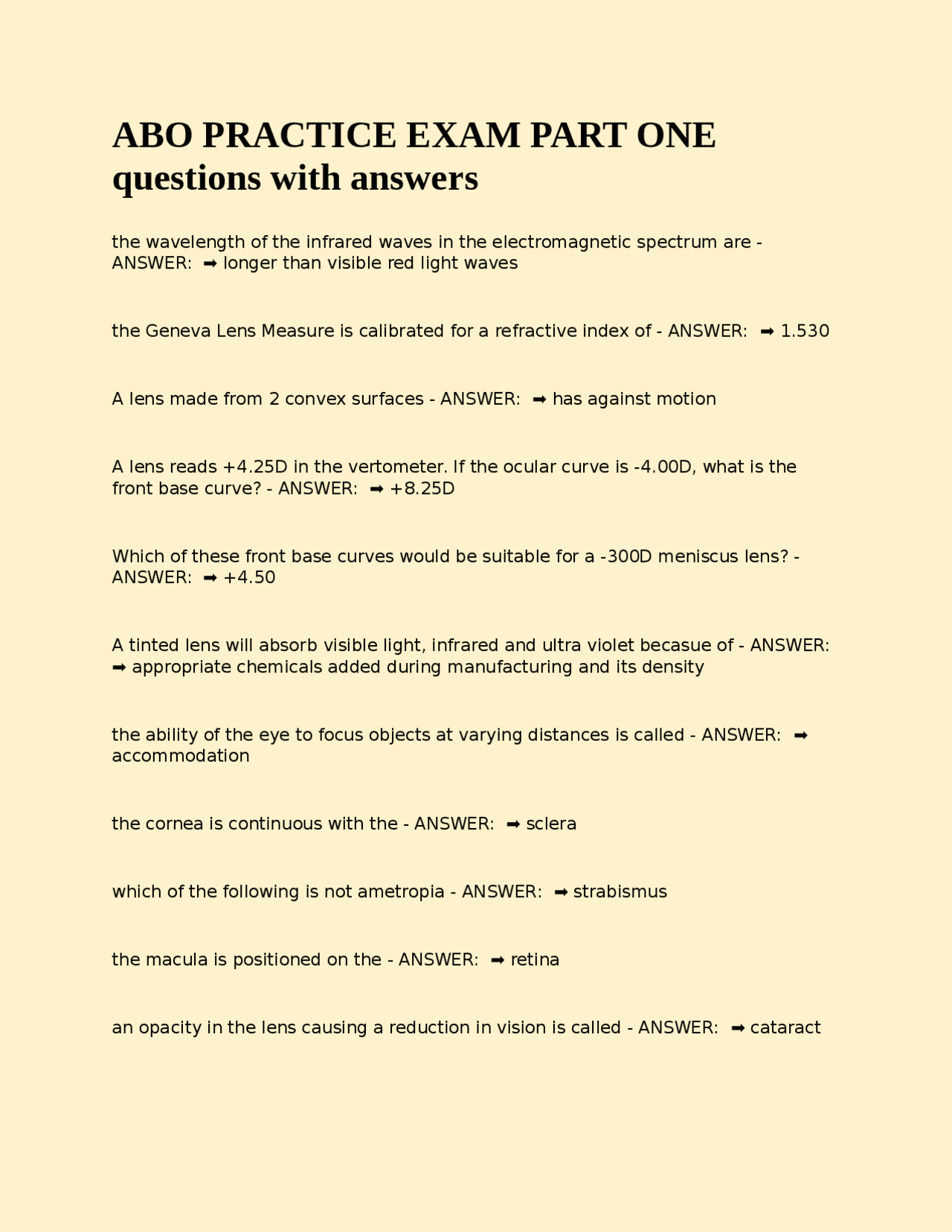 ABO Practice Exam Part One: Questions and Answers | Exams Nursing | Docsity