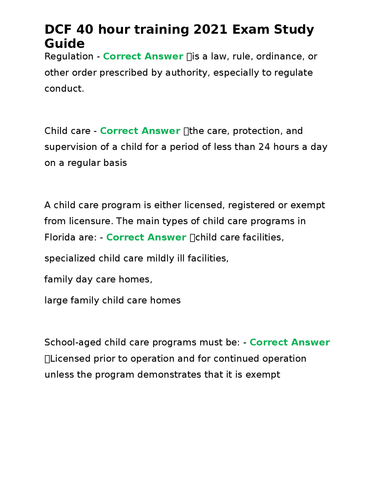 DCF 40 hour training 2021 Exam Study Guide | Exams Nursing | Docsity