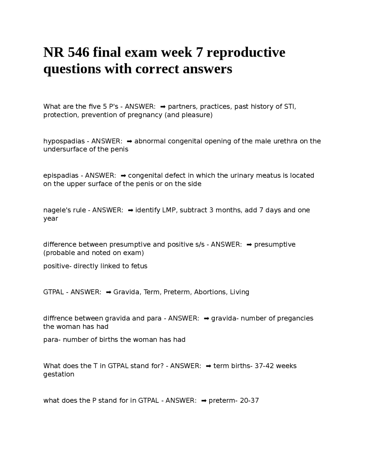 Reproductive Health Questions and Answers | Exams Nursing | Docsity
