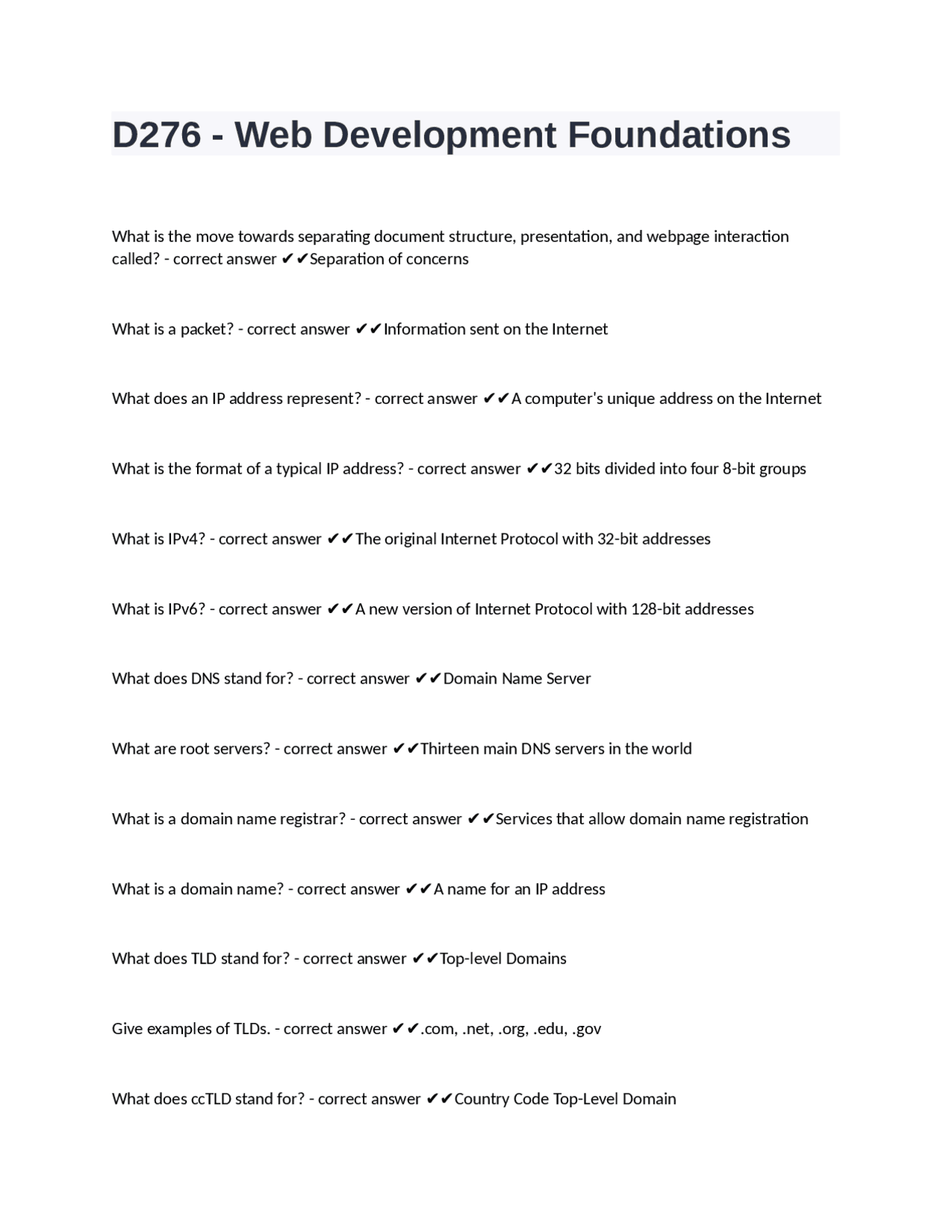 D276 - Web Development Foundations FULLY SOLVED RATED A+ | Exams ...