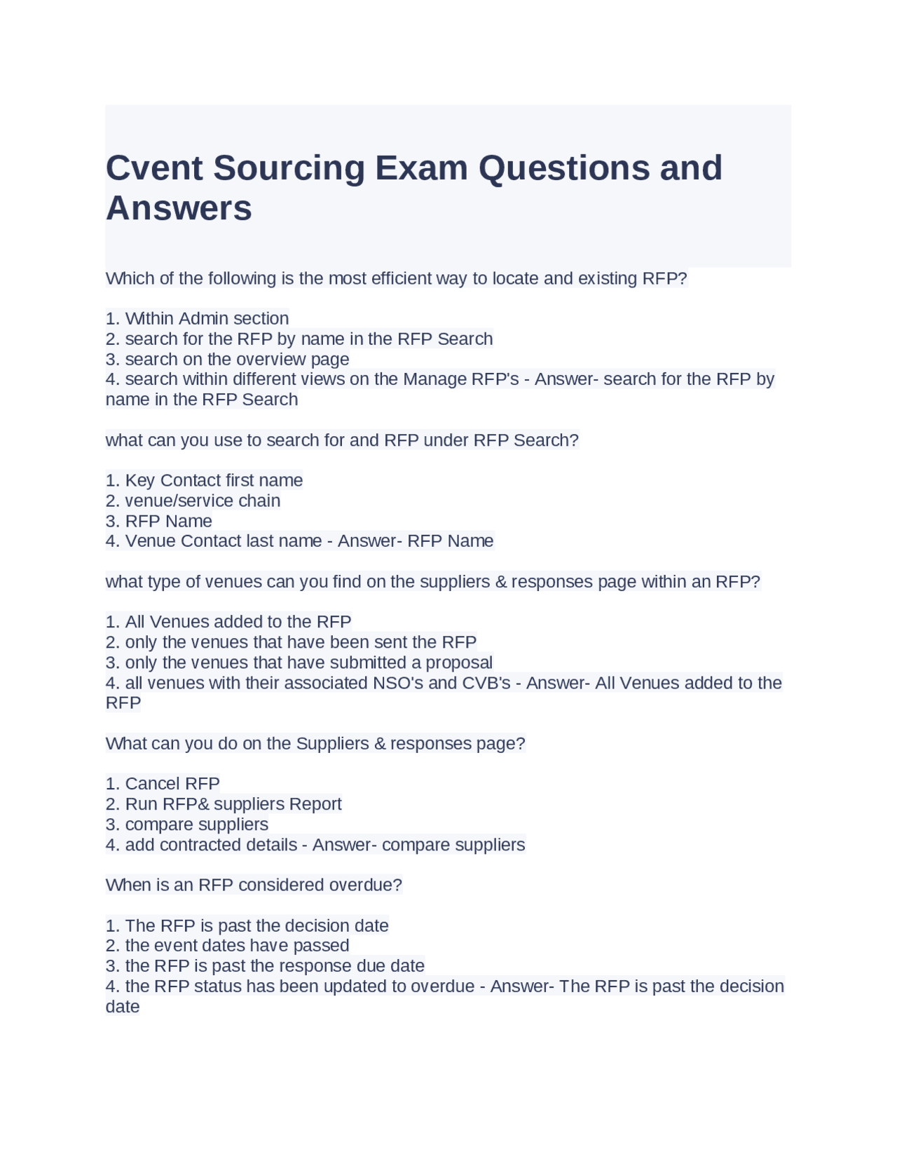 Cvent Sourcing Exam Questions and Answers | Exams Advanced Education ...