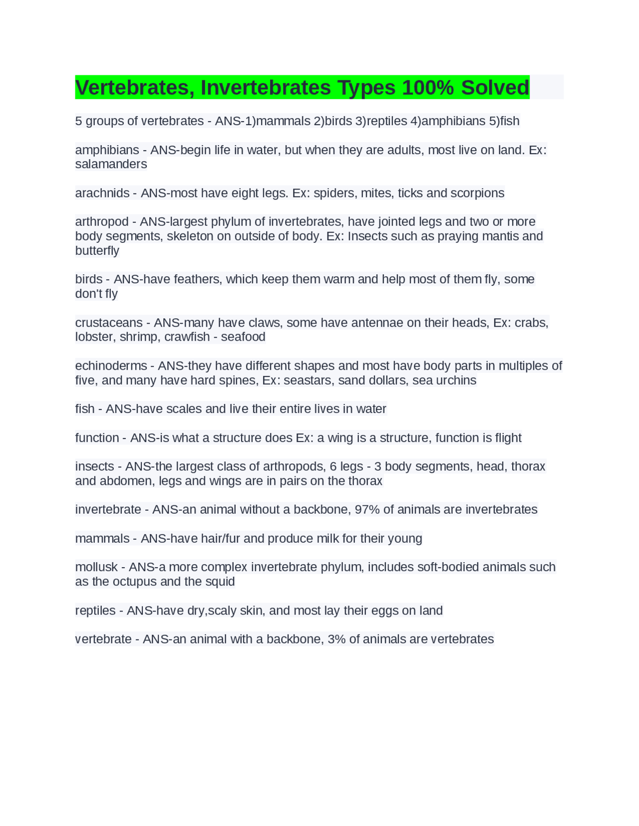 Vertebrates and Invertebrates: Exploring the Diversity of Life | Exams ...