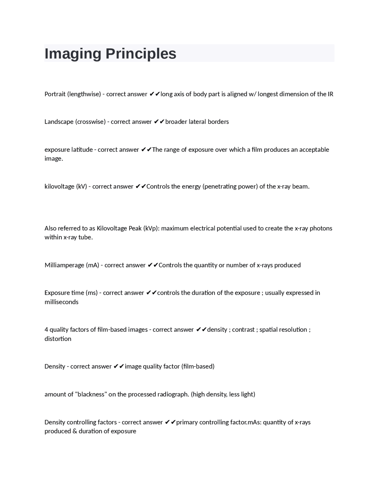 Imaging Principles in Radiography | Exams Nursing | Docsity