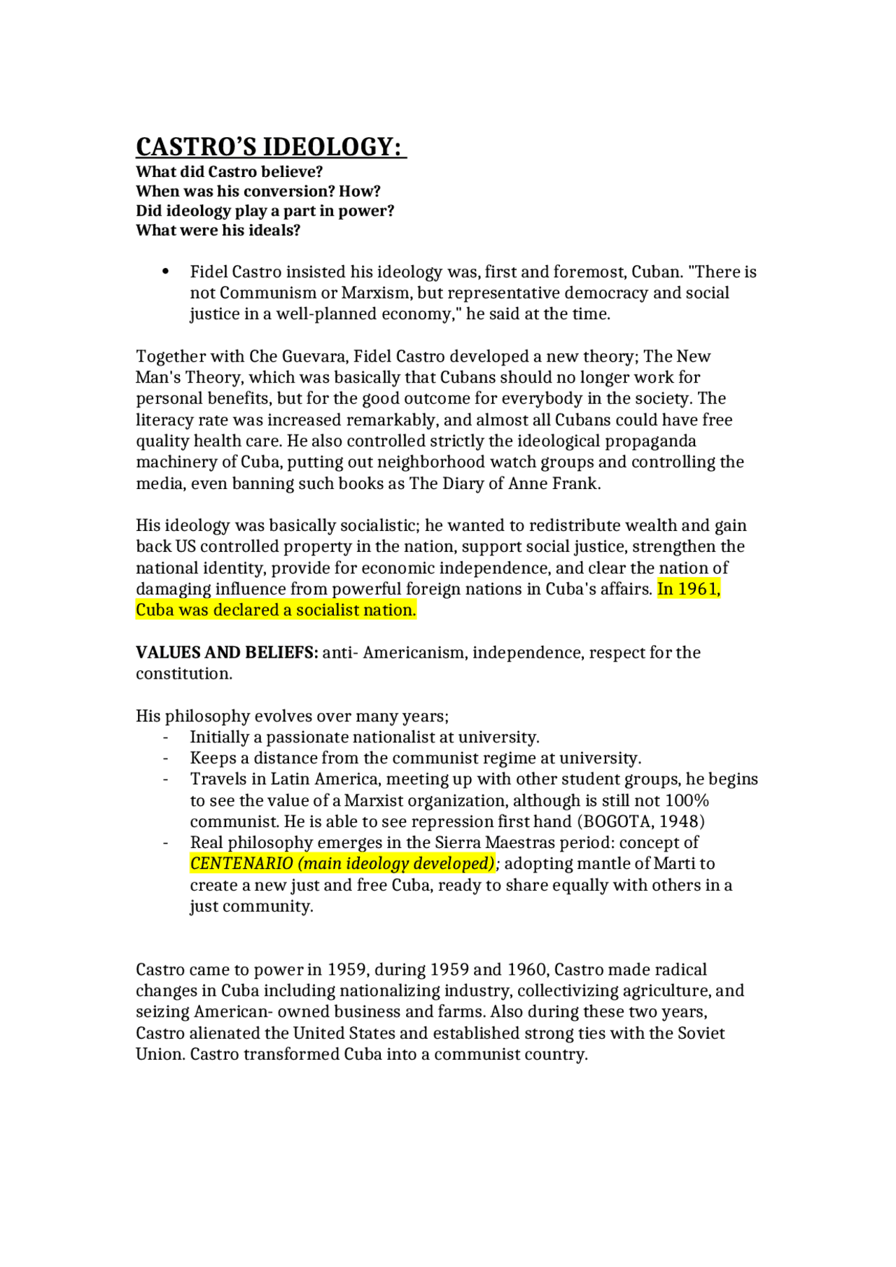 CASTRO CUBAN REFORM D | Schemes and Mind Maps Histology | Docsity