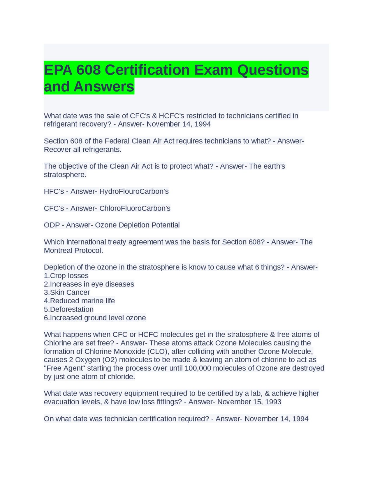 EPA 608 Certification Exam Questions and Answers | Exams Advanced ...