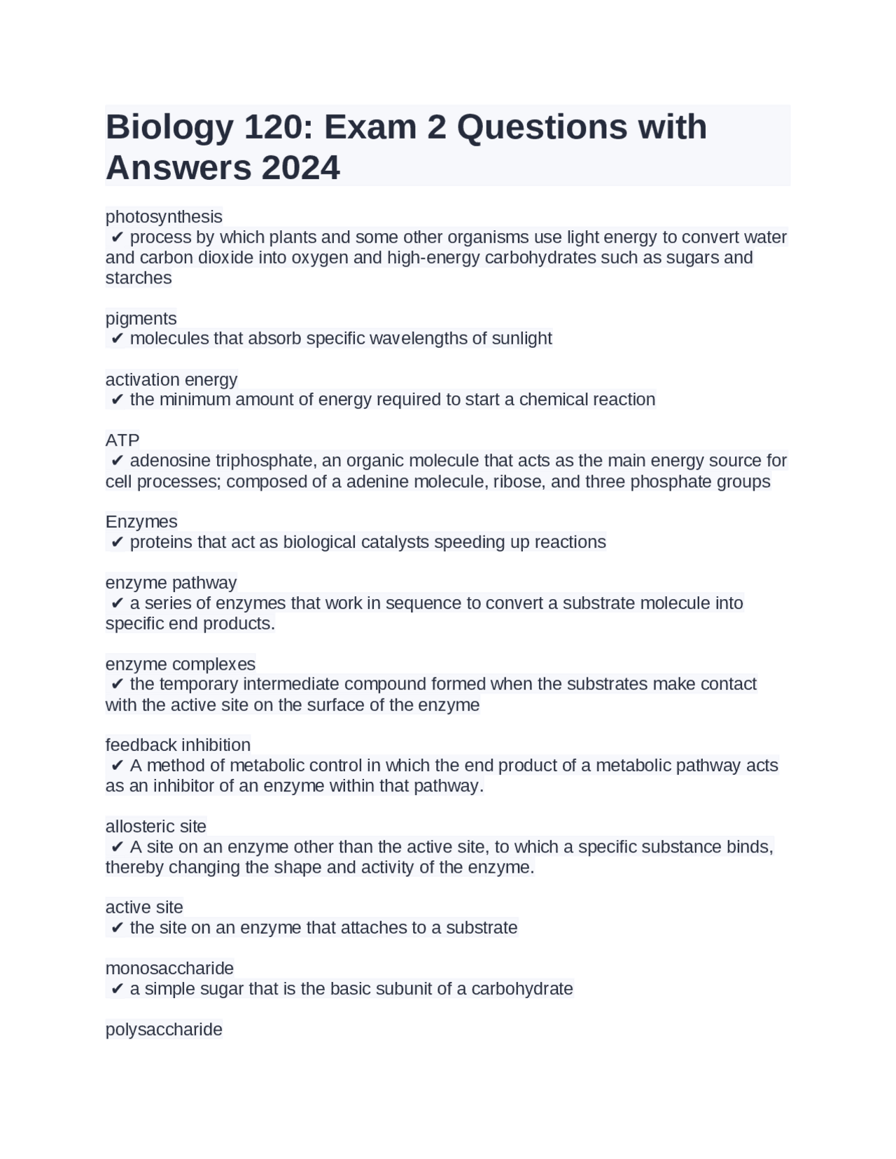 Exam 2 Questions and Answers in Biology 120 | Exams Biology | Docsity