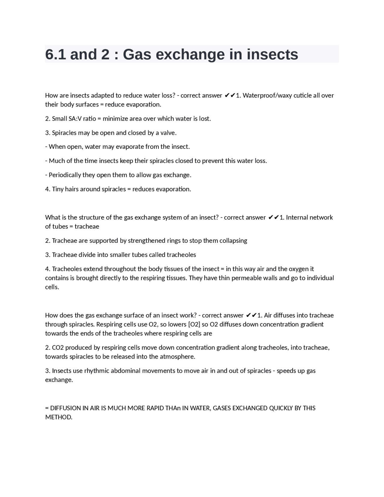 Gas Exchange in Insects | Exams Nursing | Docsity
