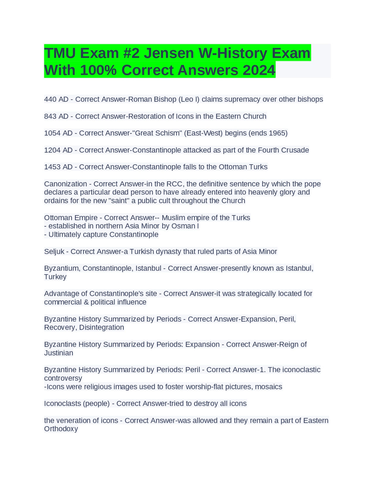 TMU Exam #2 Jensen W-History Exam With 100% Correct Answers 2024 ...