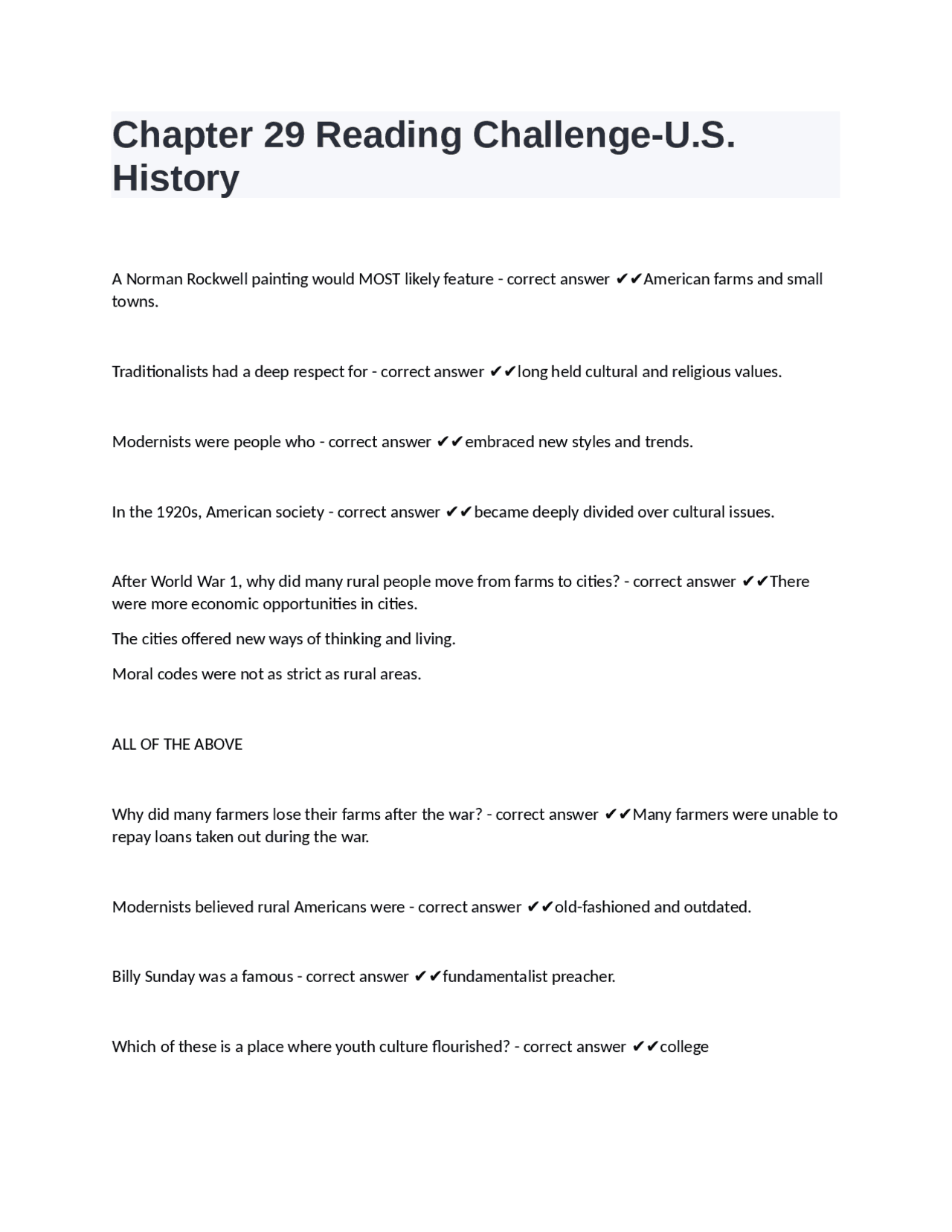 Chapter 29 Reading Challenge-U.S. History fully solved graded A+ ...