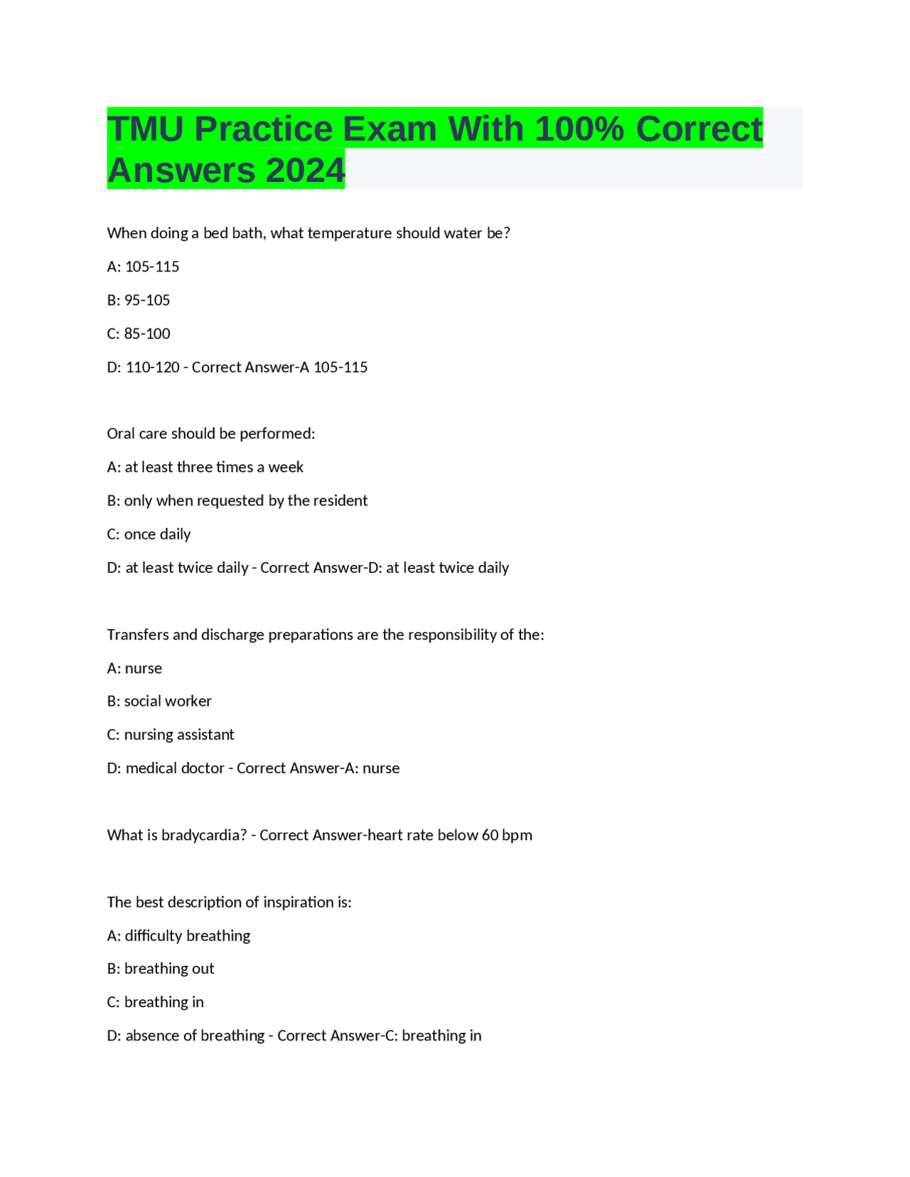 TMU Practice Exam With 100% Correct Answers 2024 | Exams Advanced ...