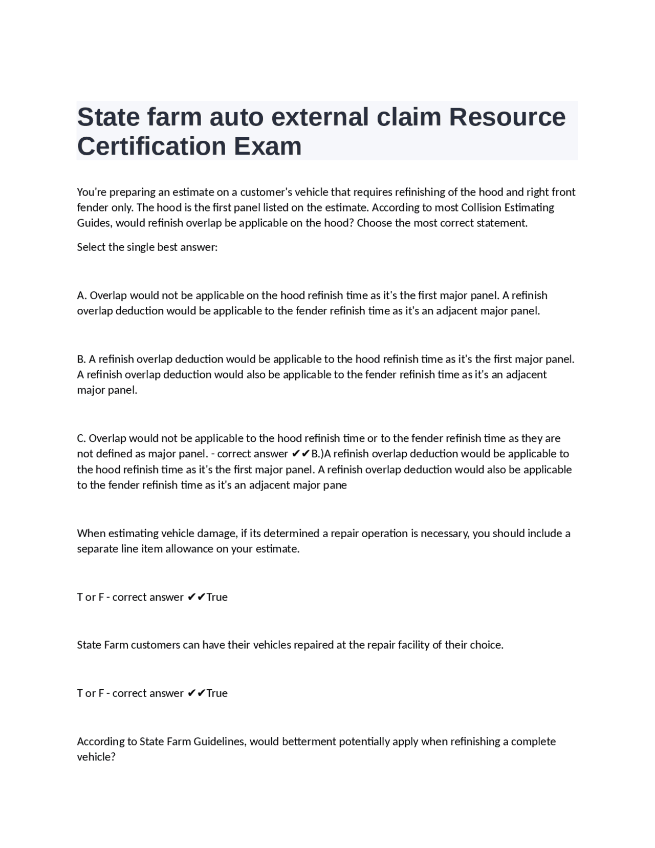 State Farm Auto External Claim Resource Certification Exam | Exams ...