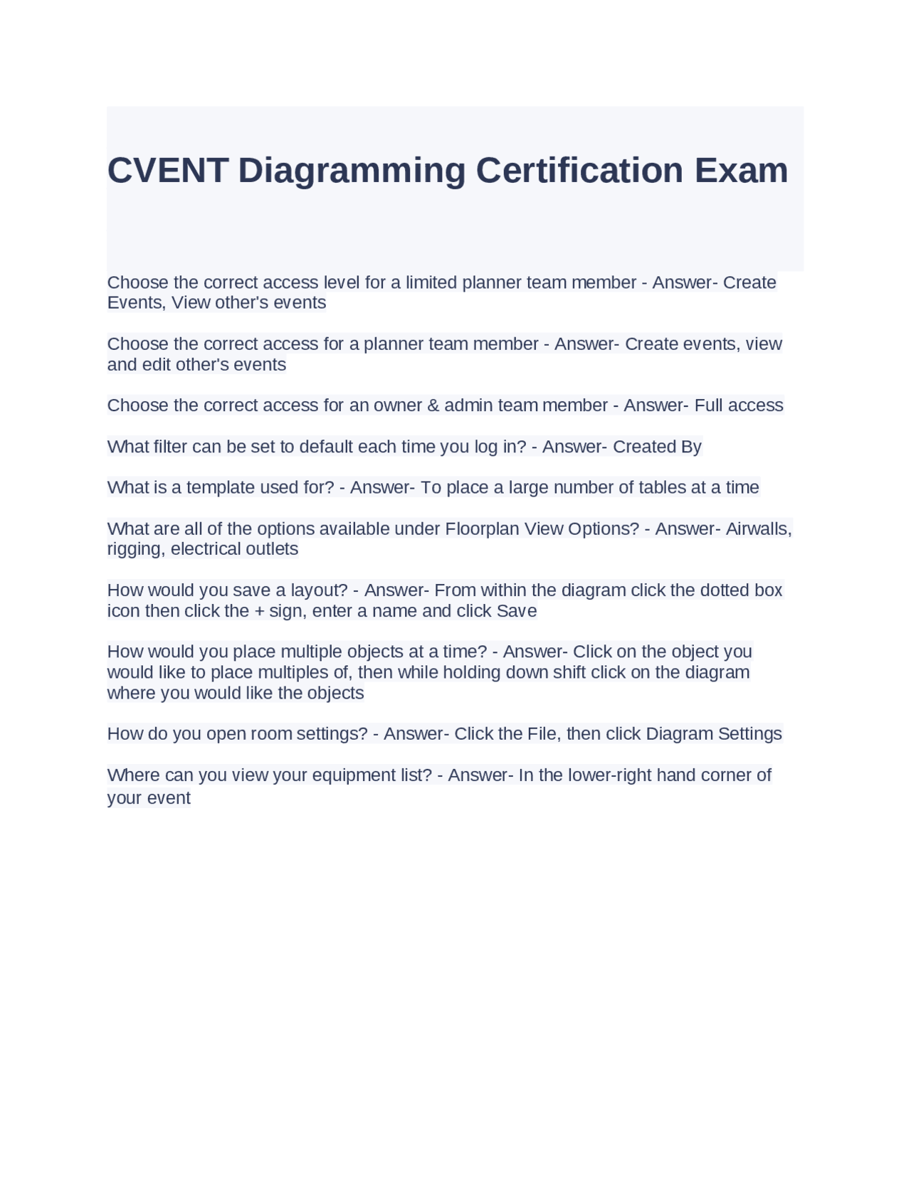 CVENT Diagramming Certification Exam with correct Answers | Exams ...