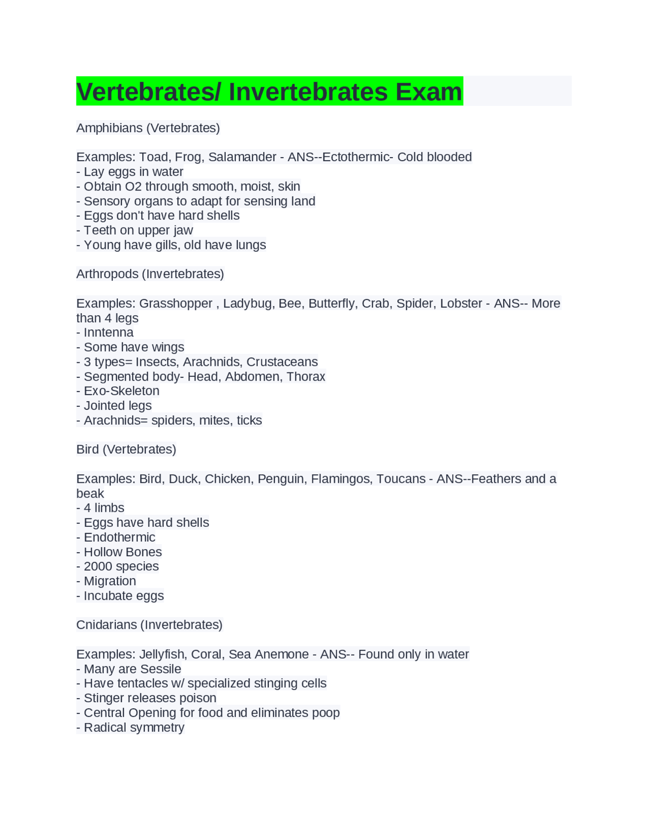 Vertebrates and Invertebrates: A Comprehensive Exam Guide | Exams ...