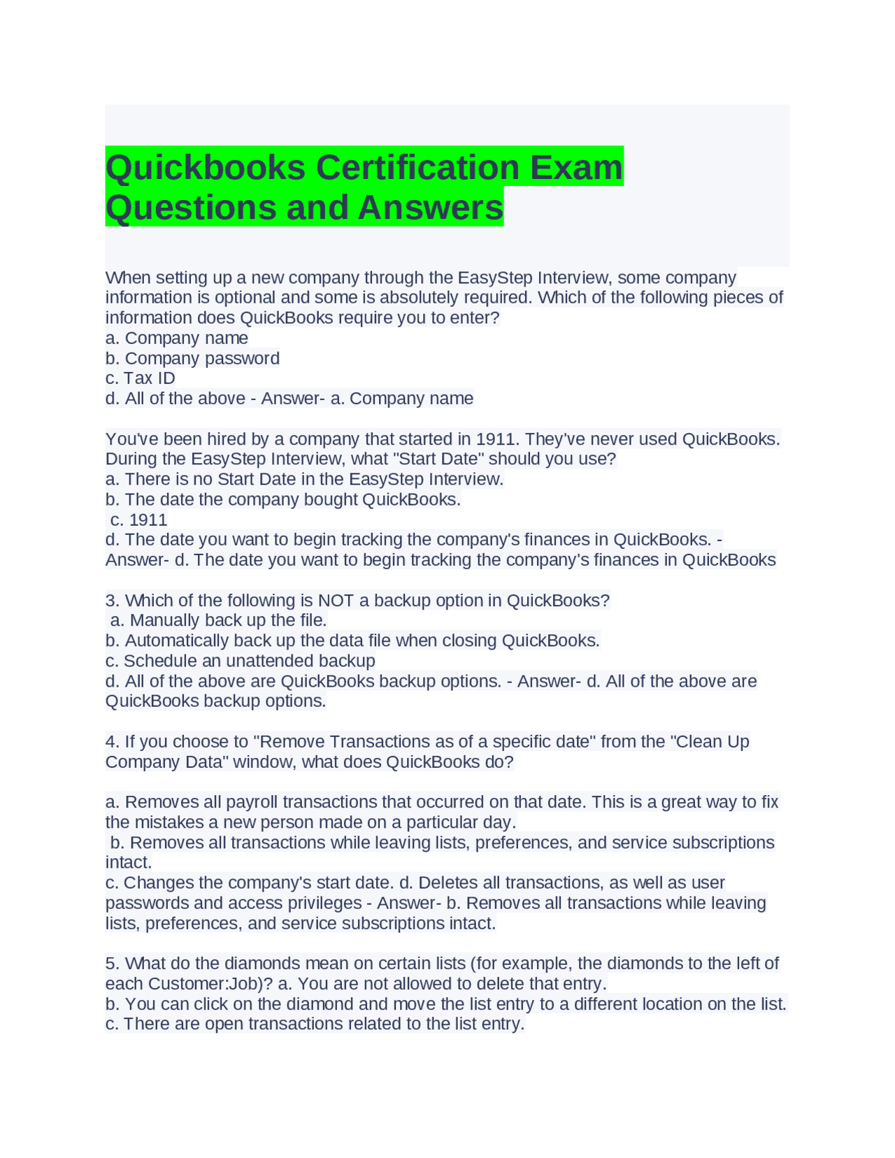 QuickBooks Certification Exam Questions and Answers | Exams Advanced ...