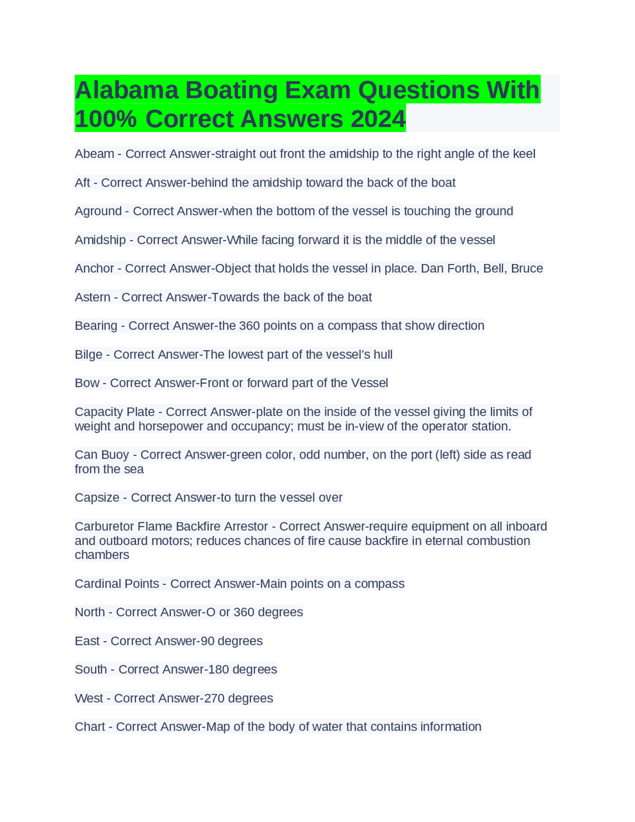 Alabama Boating Exam Questions With 100% Correct Answers 2024 | Exams ...