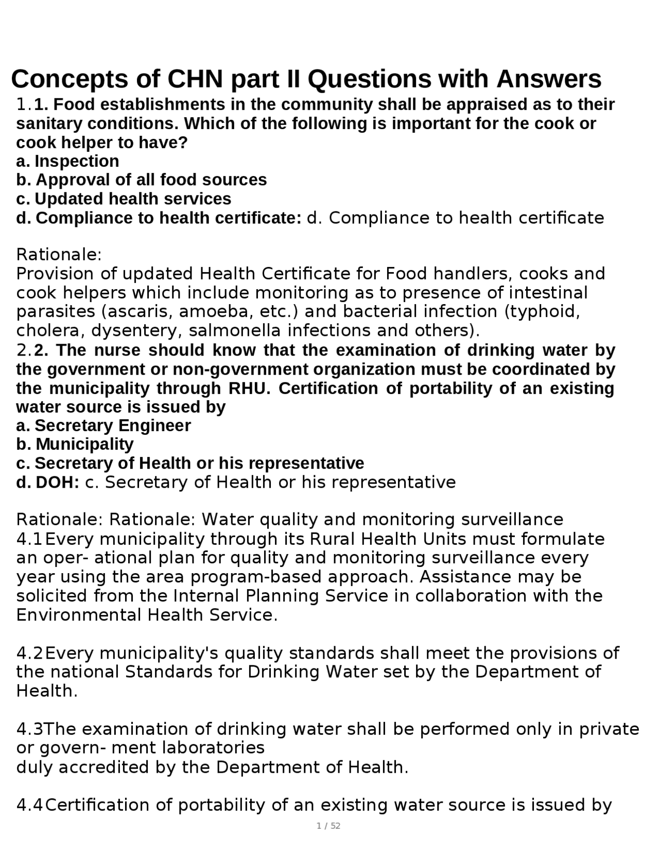 Concepts of CHN part II Questions with Answers | Exams Community Health ...