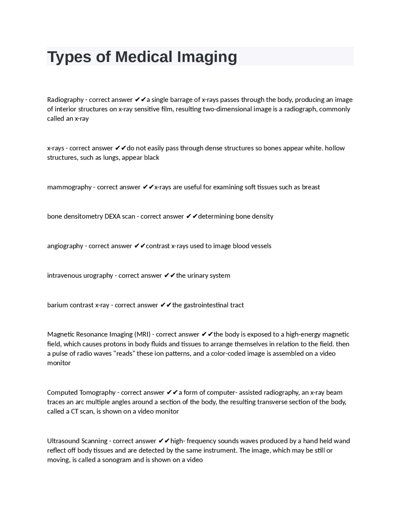 Types of Medical Imaging questions with answers 100% | Exams Nursing ...