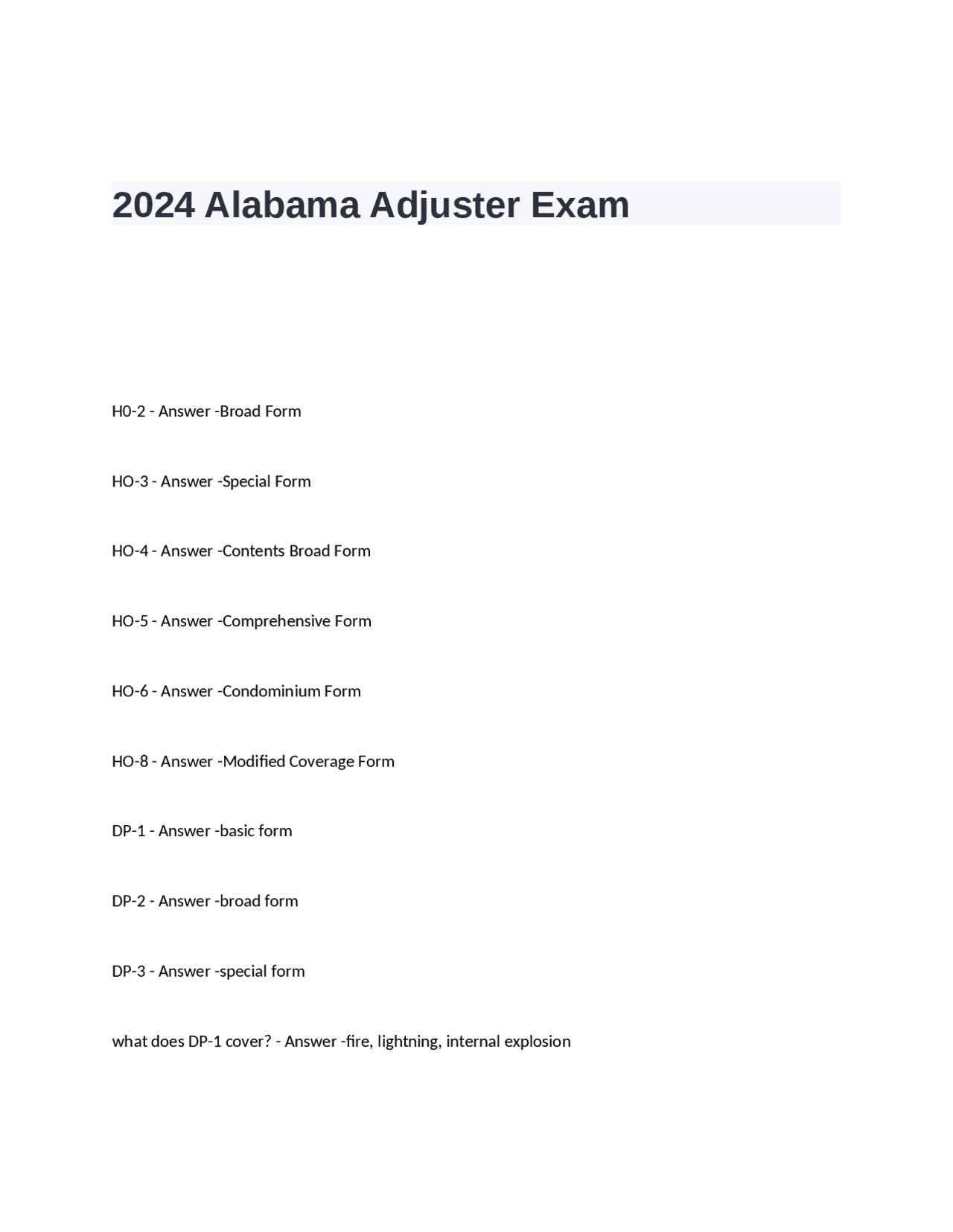 2024 Alabama Adjuster Exam Questions and Answers | Exams Nursing | Docsity