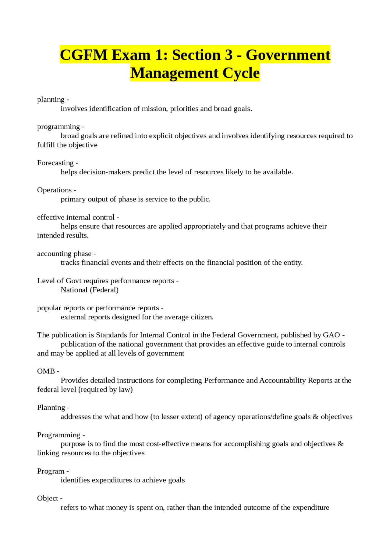 Government Management Cycle and Performance Reporting | Exams Business ...