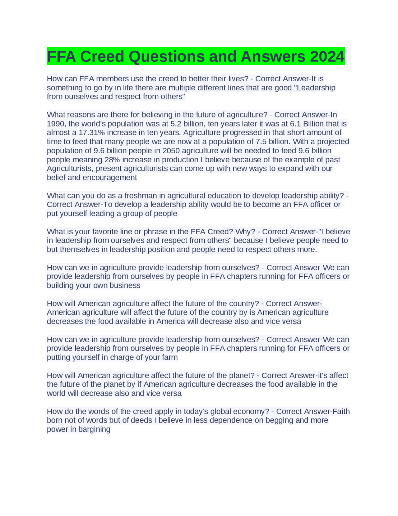 FFA Creed: Guiding Principles for the Future of Agriculture | Exams ...