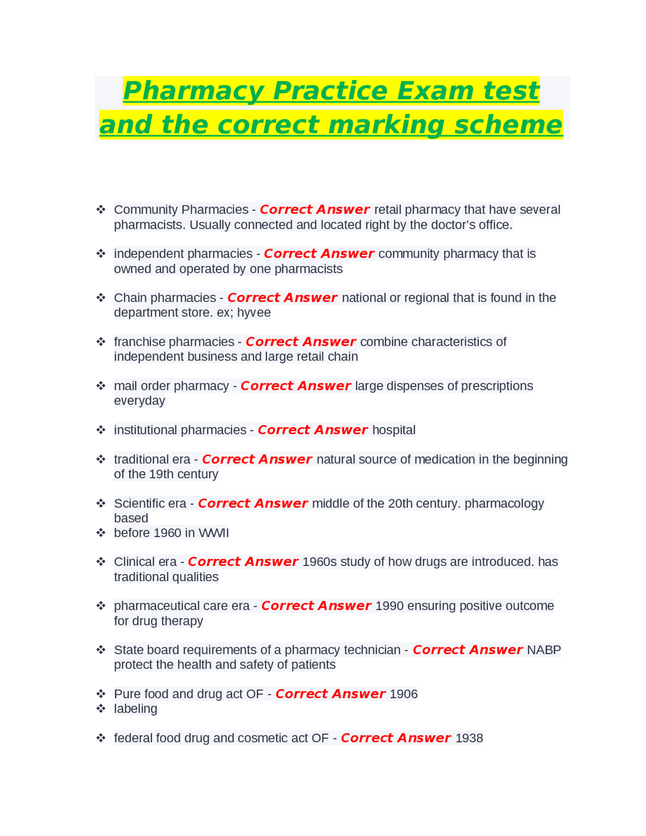 Pharmacy Practice Exam and Marking Scheme | Exams Pharmacy | Docsity