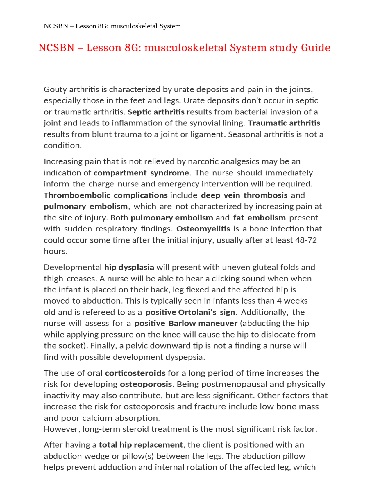 NCSBN – Lesson 8G: musculoskeletal System study Guide,100% CORRECT ...