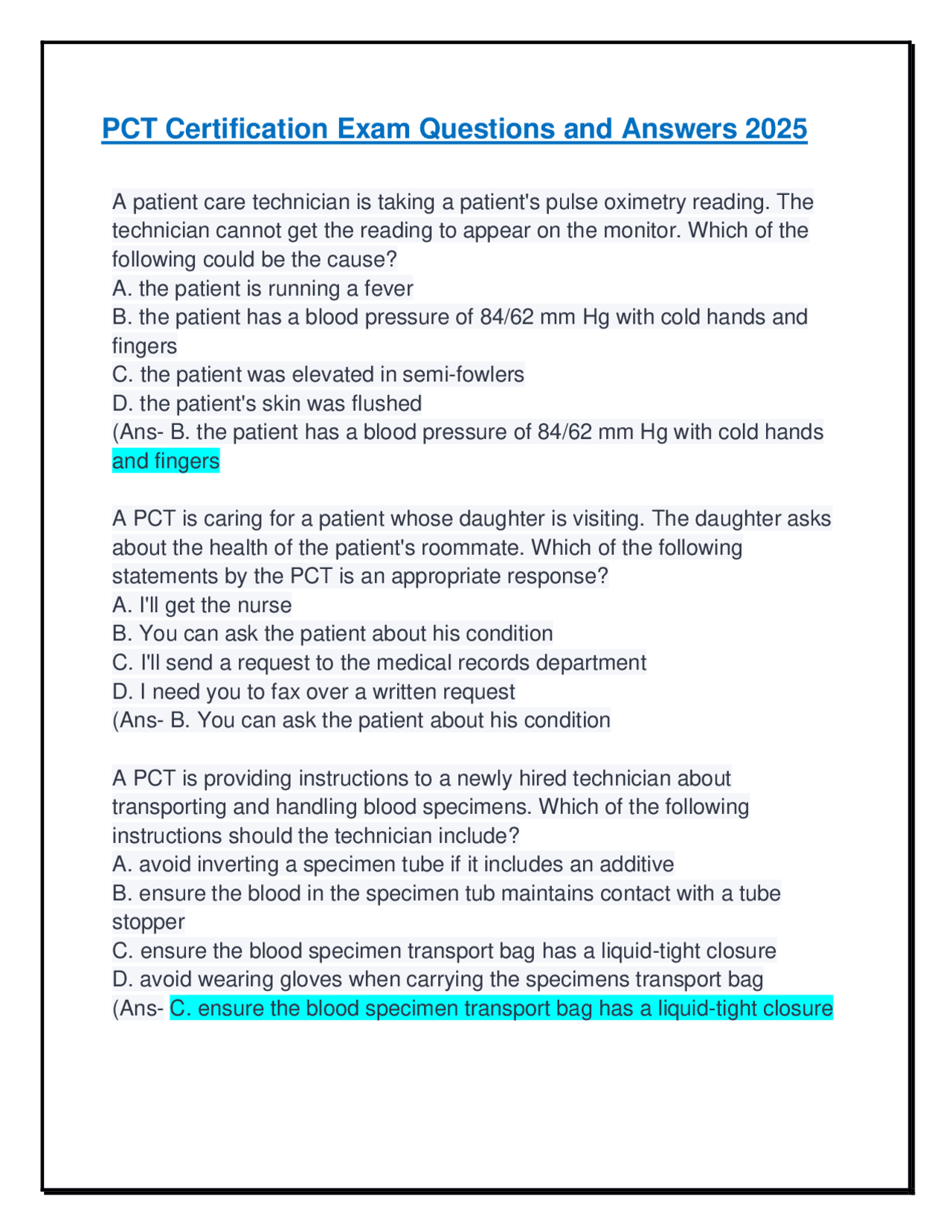 Patient Care Technician (PCT) Procedures and Protocols | Exams Nursing ...