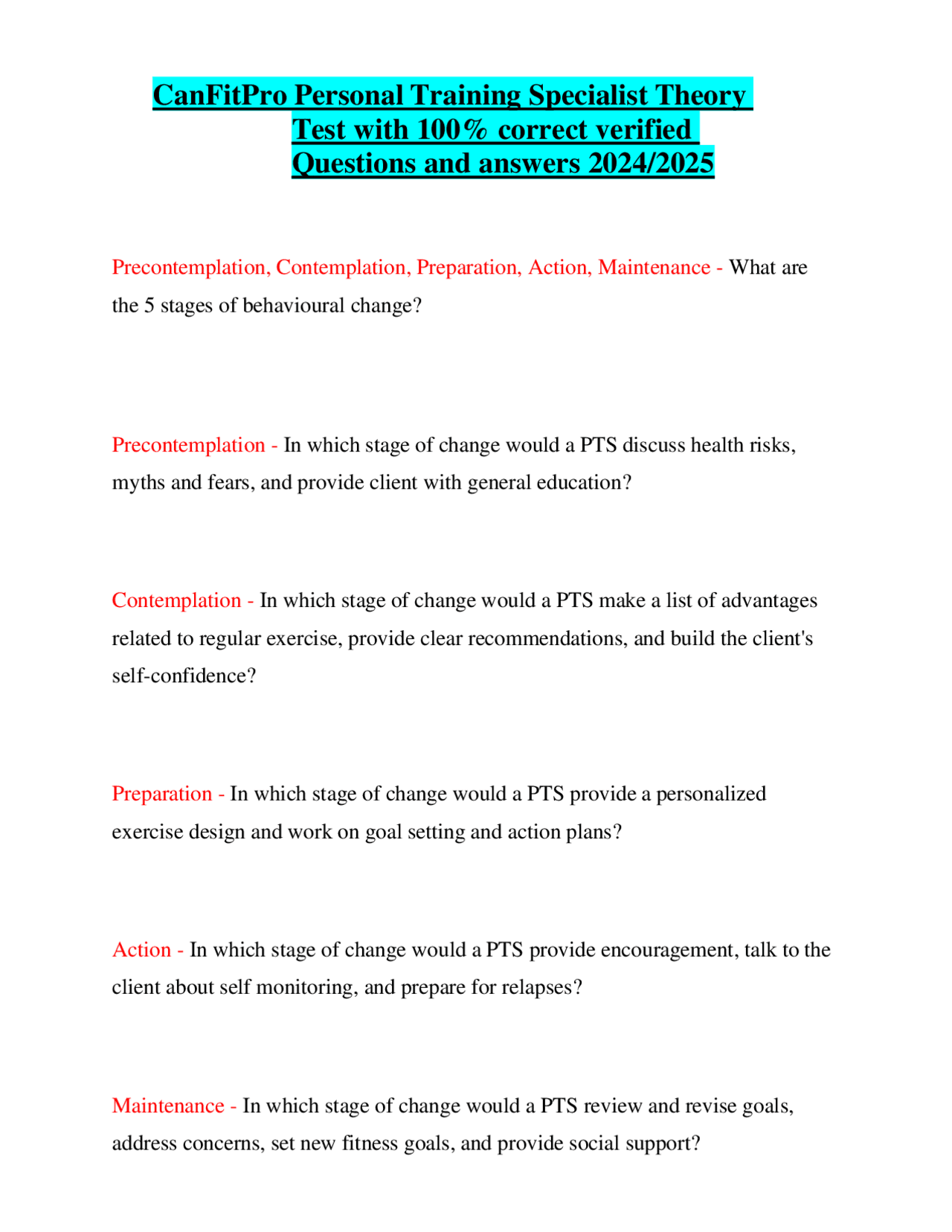 CanFitPro Personal Training Specialist Theory Test with 100% correct ...