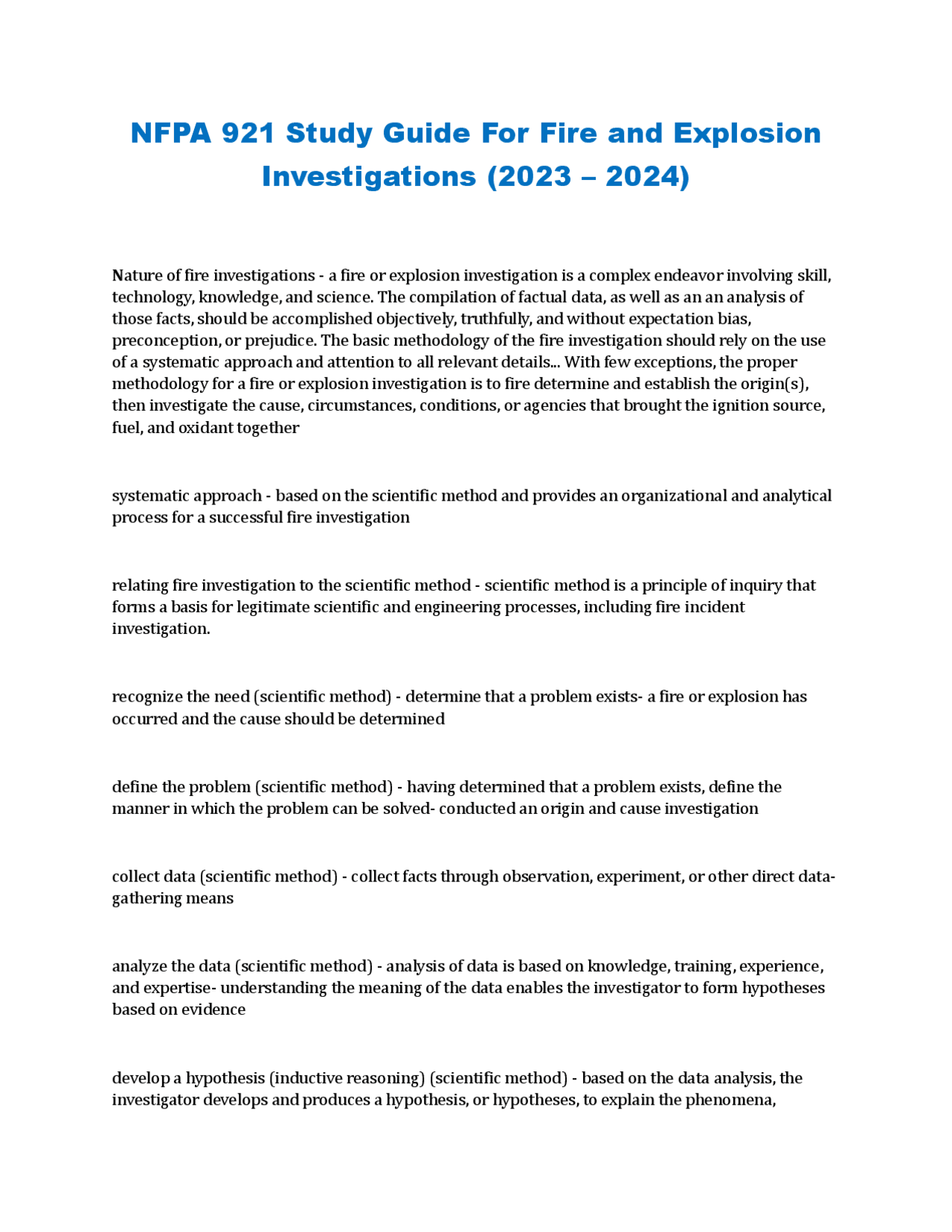NFPA 921 Study Guide For Fire and Explosion Investigations (2023 – 2024 ...
