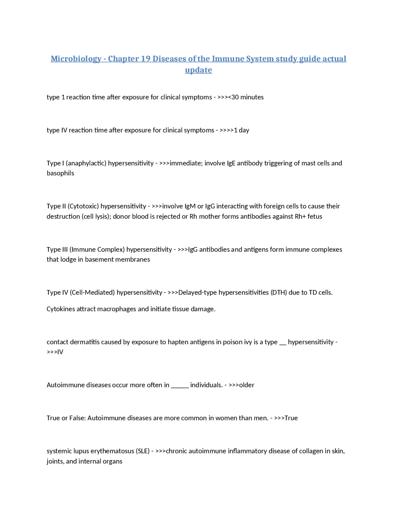 Microbiology - Chapter 19 Diseases of the Immune System study guide ...