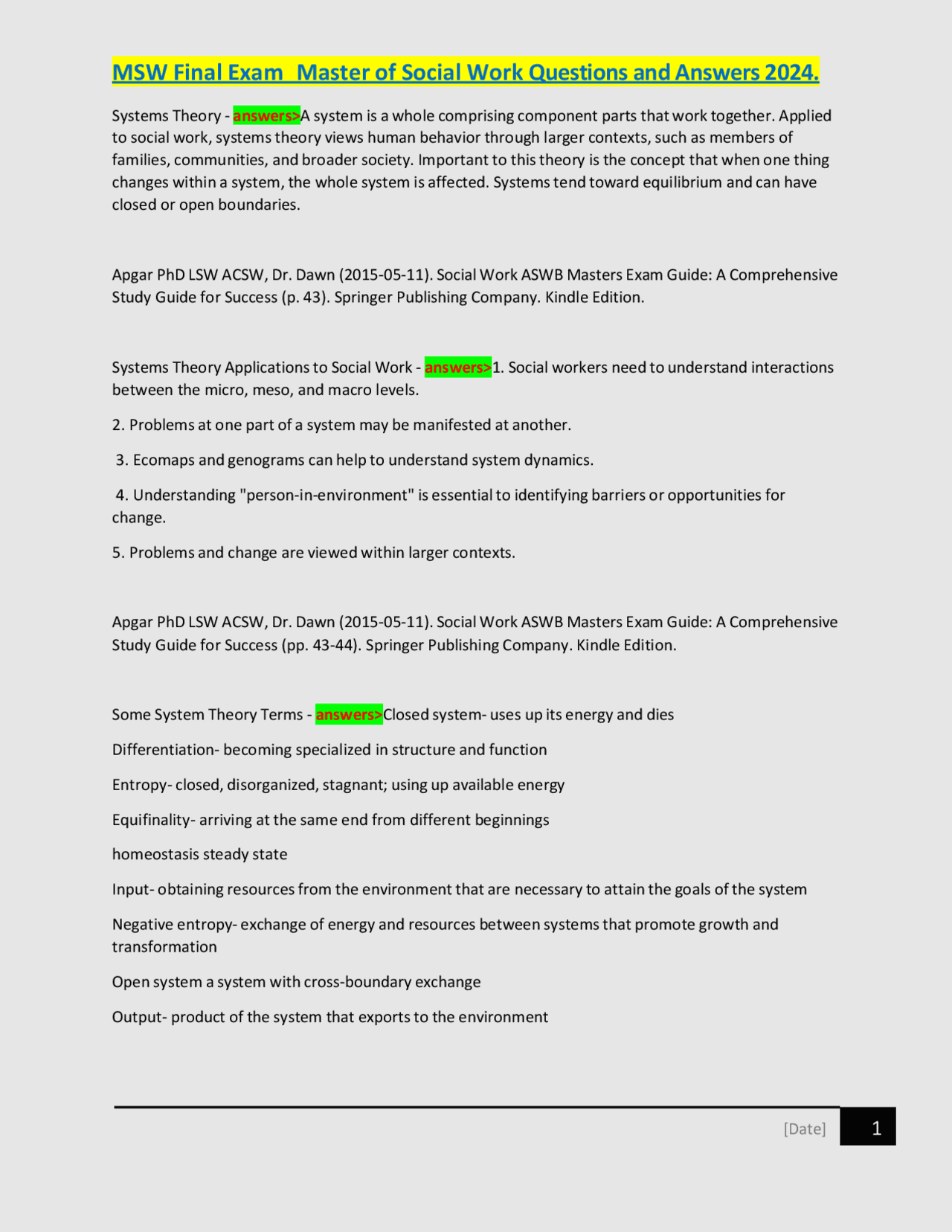 MSW Final Exam Master of Social Work Questions and Answers 2024 ...