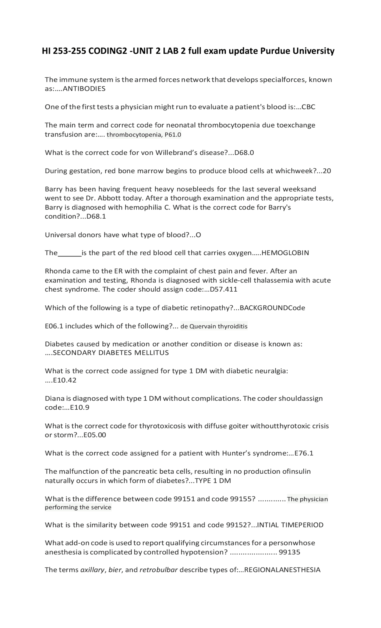 Medical Coding Case Studies | Exams Medical Genetics | Docsity