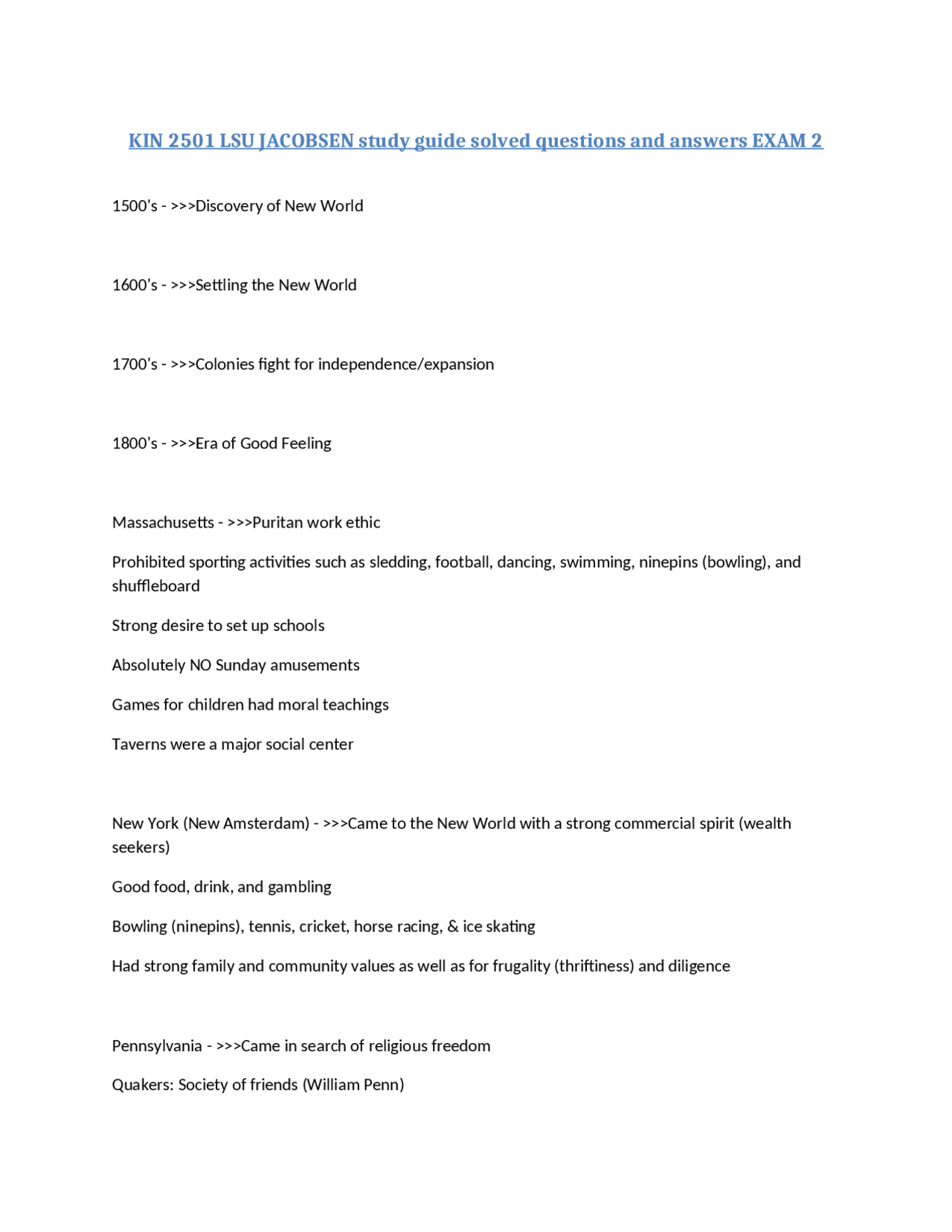 KIN 2501 LSU JACOBSEN study guide solved questions and answers EXAM 2 ...