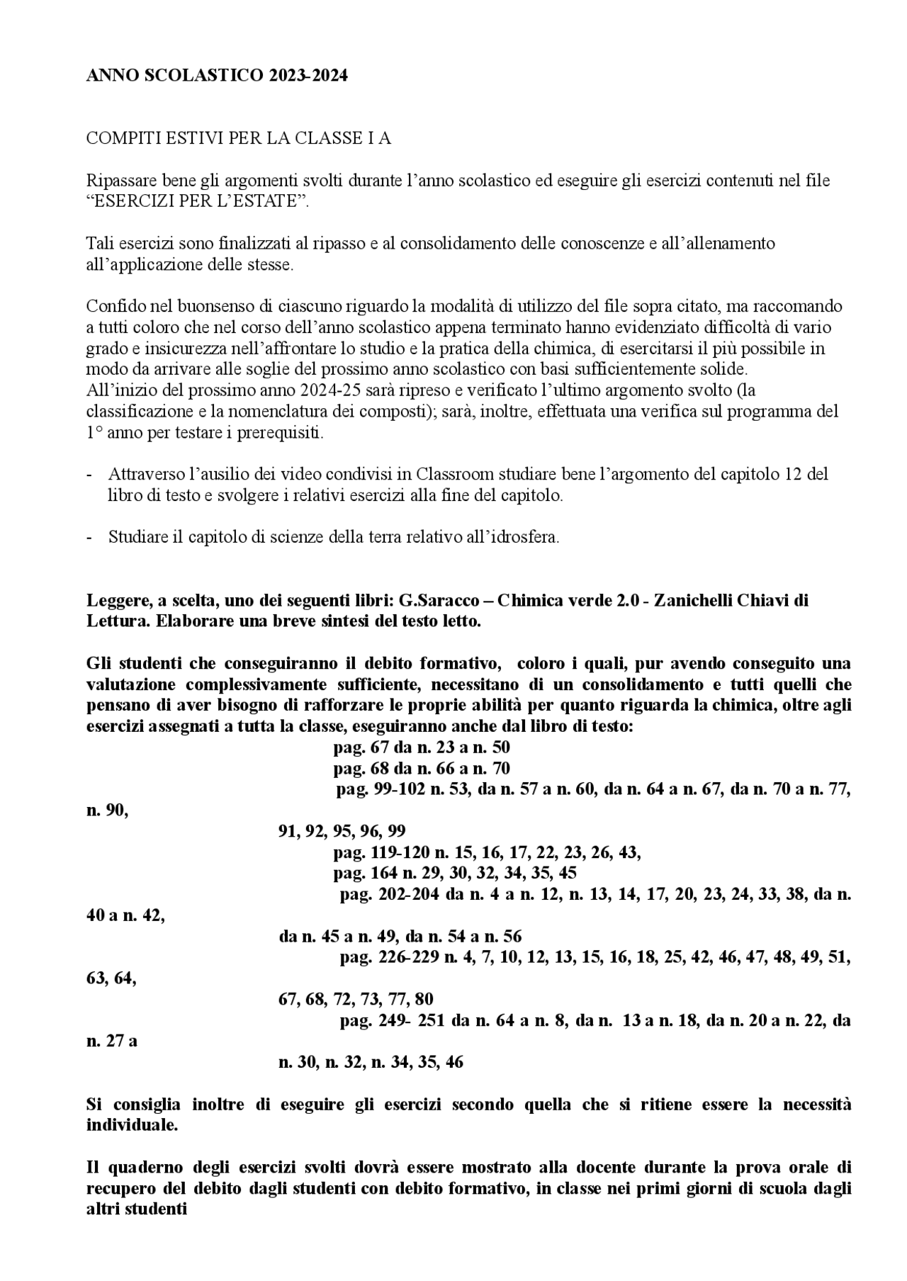 compiti estivi e programma di matematica | Esercizi di Matematica | Docsity