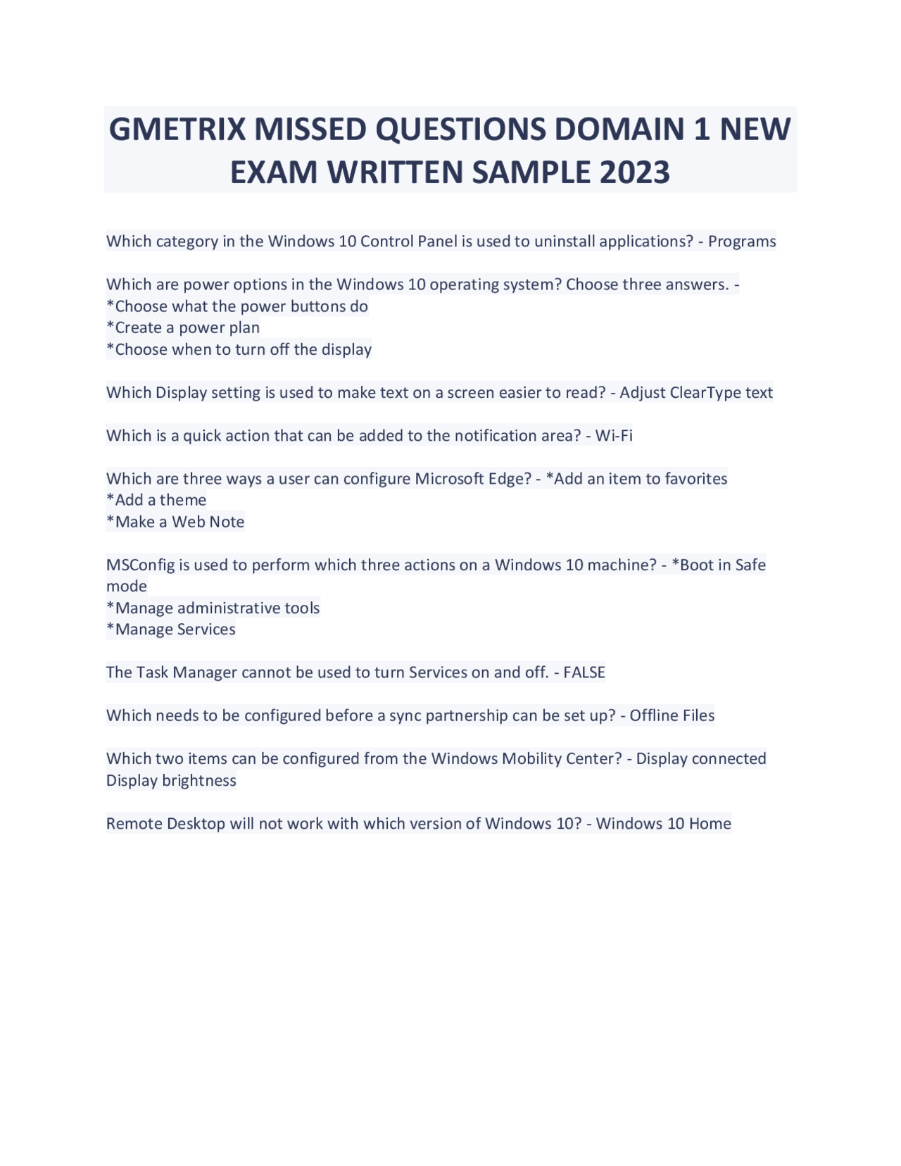 Windows 10 Control Panel and Configuration Settings | Exams Entrepreneurship | Docsity