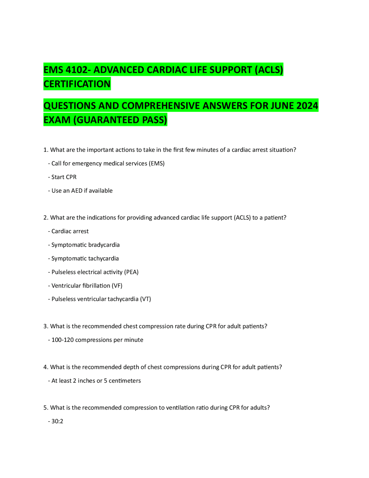 Advanced Cardiac Life Support (ACLS) Certification Exam Preparation ...