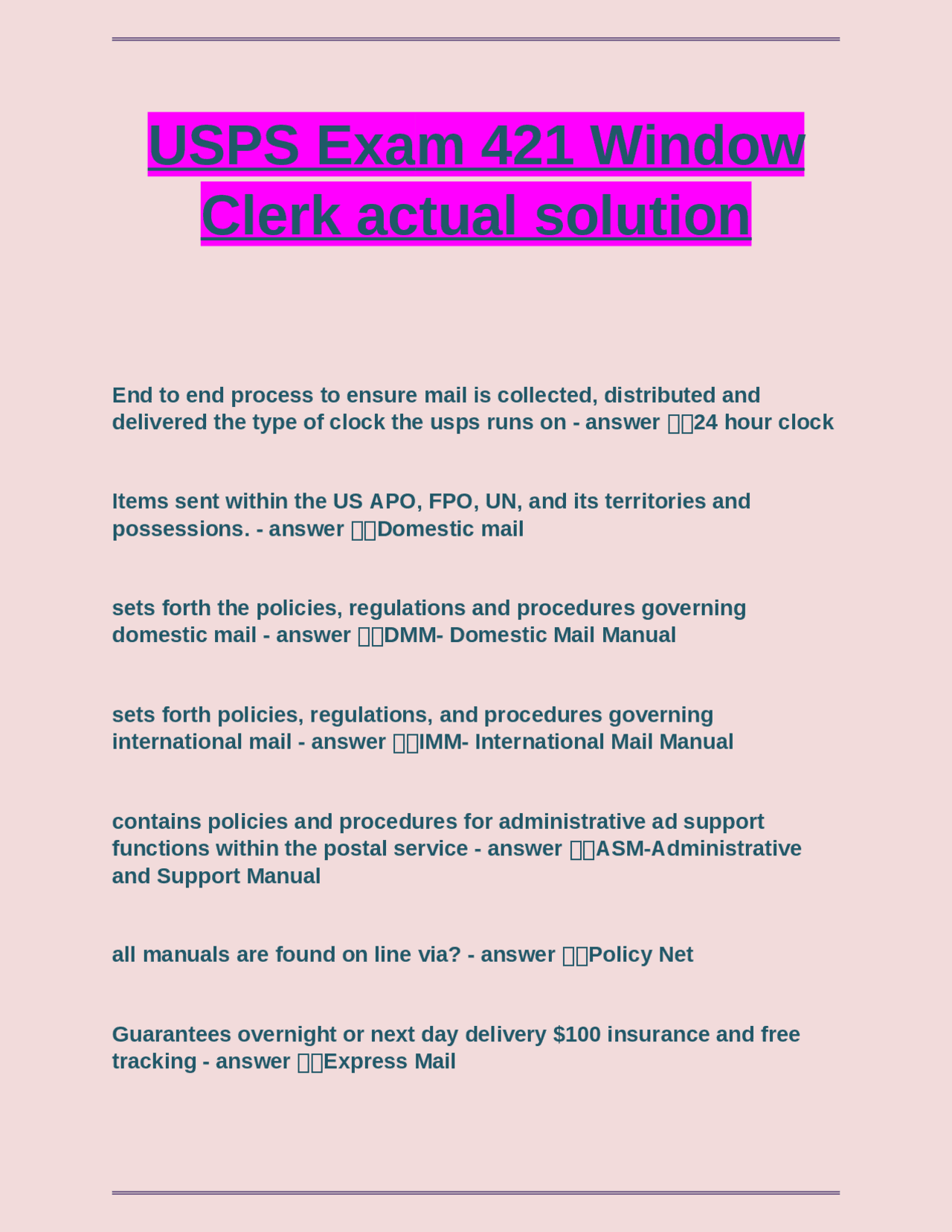 USPS Exam 421 Window Clerk Preparation | Exams Nursing | Docsity