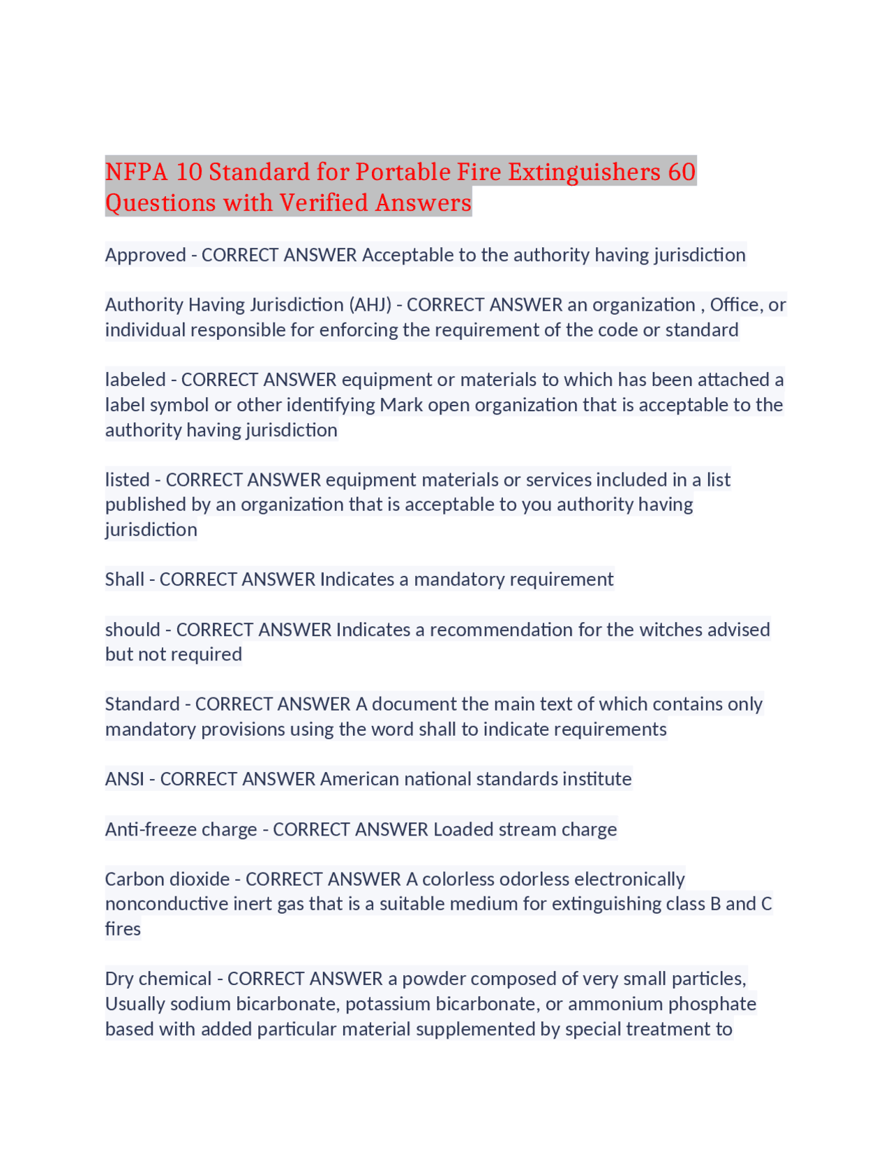 NFPA 10 Standard for Portable Fire Extinguishers 60 Questions with ...