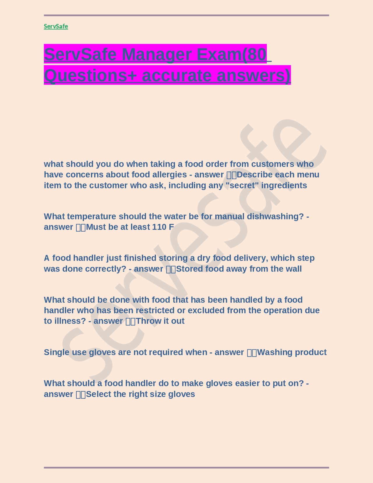 ServSafe Manager Exam: Comprehensive Guide to Food Safety Practices ...