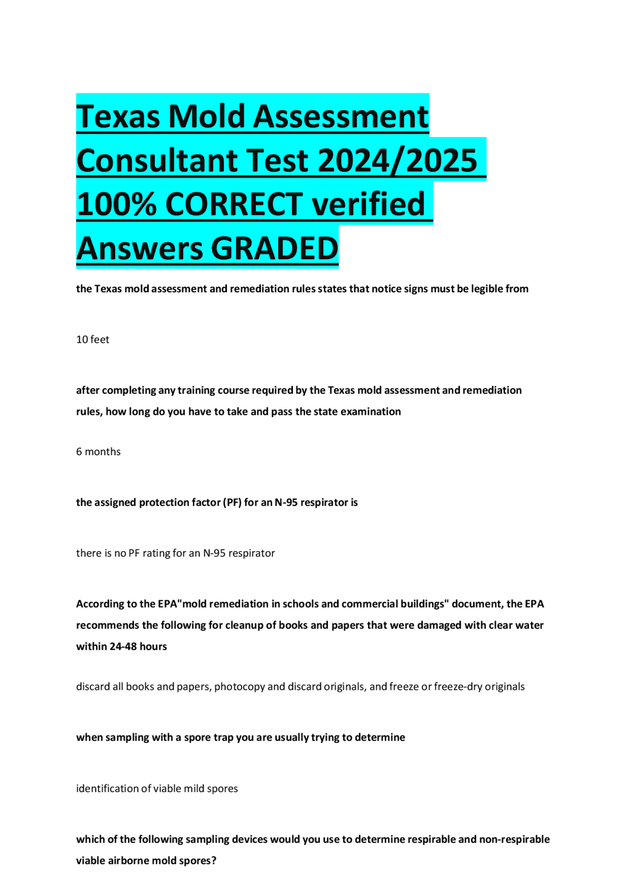 Texas Mold Assessment and Remediation Rules | Exams Health sciences ...