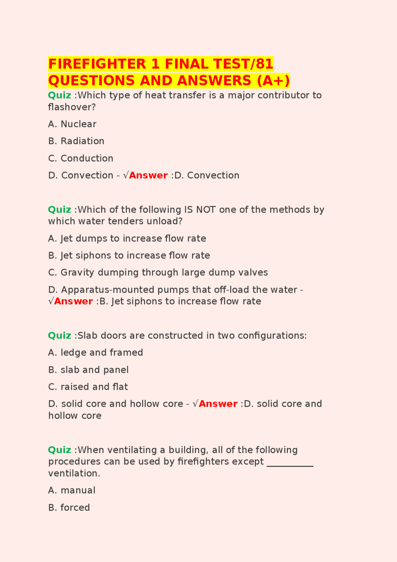 Firefighter 1 Final Test/81 Questions and Answers | Exams Community ...