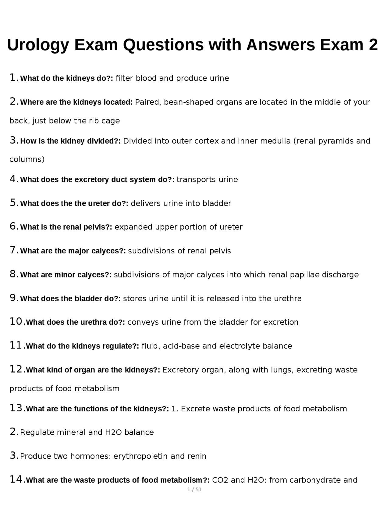 Urology Exam Questions with Answers Exam 2 | Exams Urology | Docsity