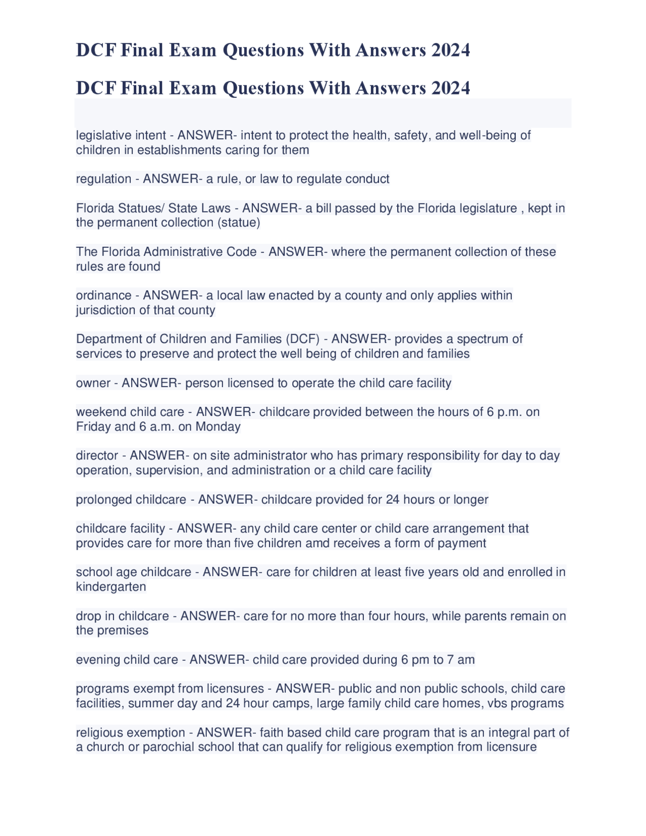 DCF Final Exam Questions With Answers 2024 - Prof. Tutor | Exams ...