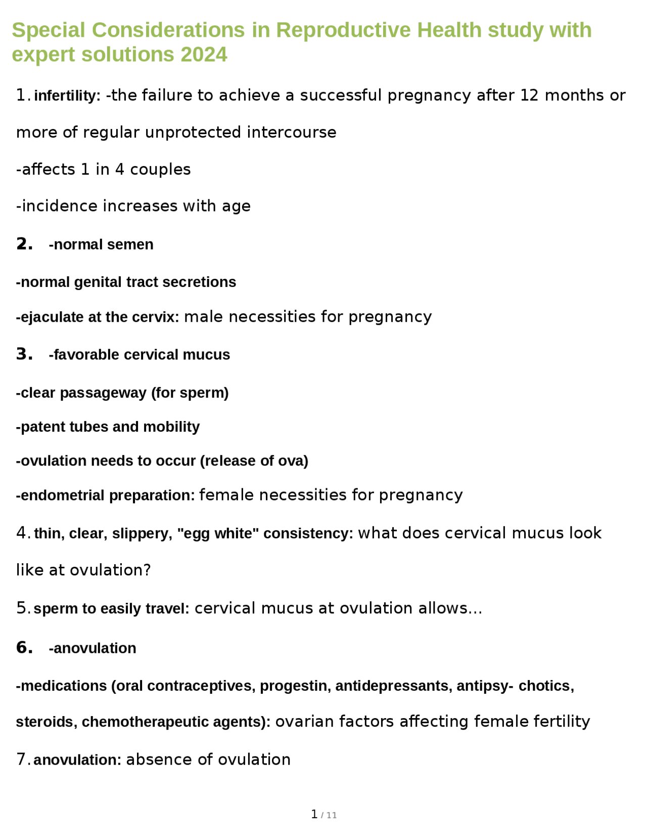 Special Considerations in Reproductive Health | Exams Nursing | Docsity