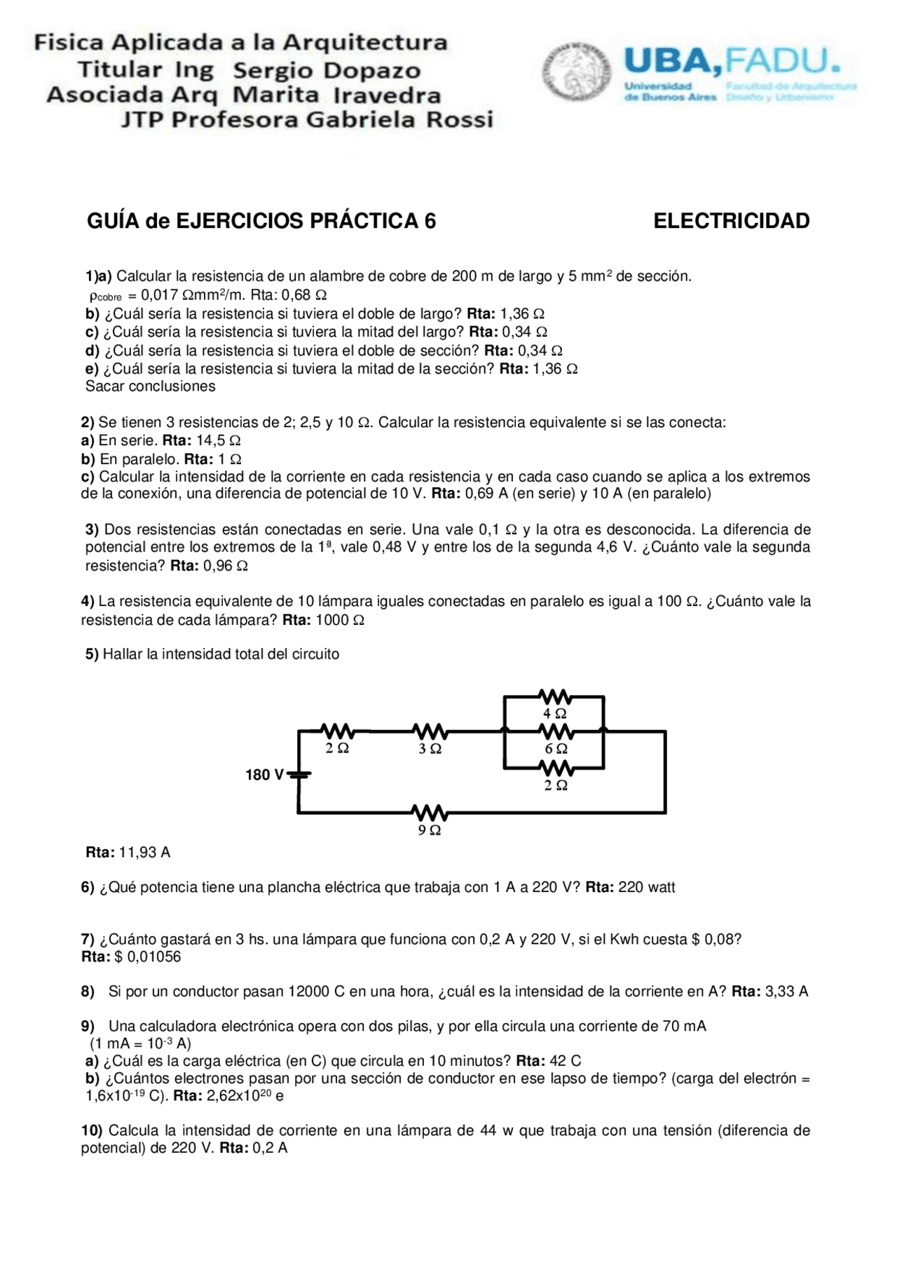 Practica 6 de FFA catedra dopazo | Ejercicios de Arquitectura | Docsity