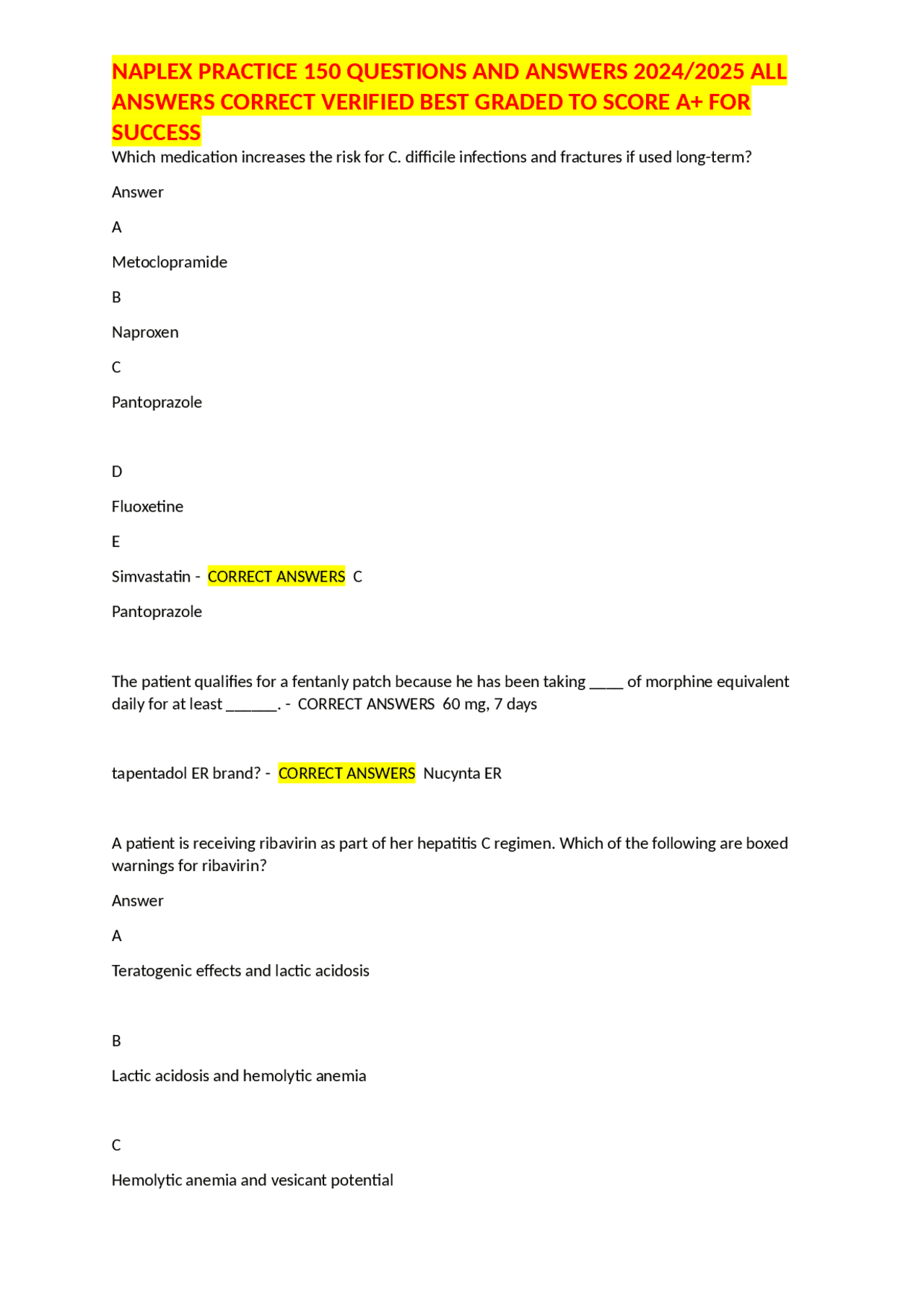 NAPLEX Practice 150 Questions and Answers 2024/2025 | Exams Nursing ...